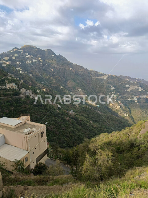 Houses on the mountain peaks and heights in Faifa Governorate, the ...