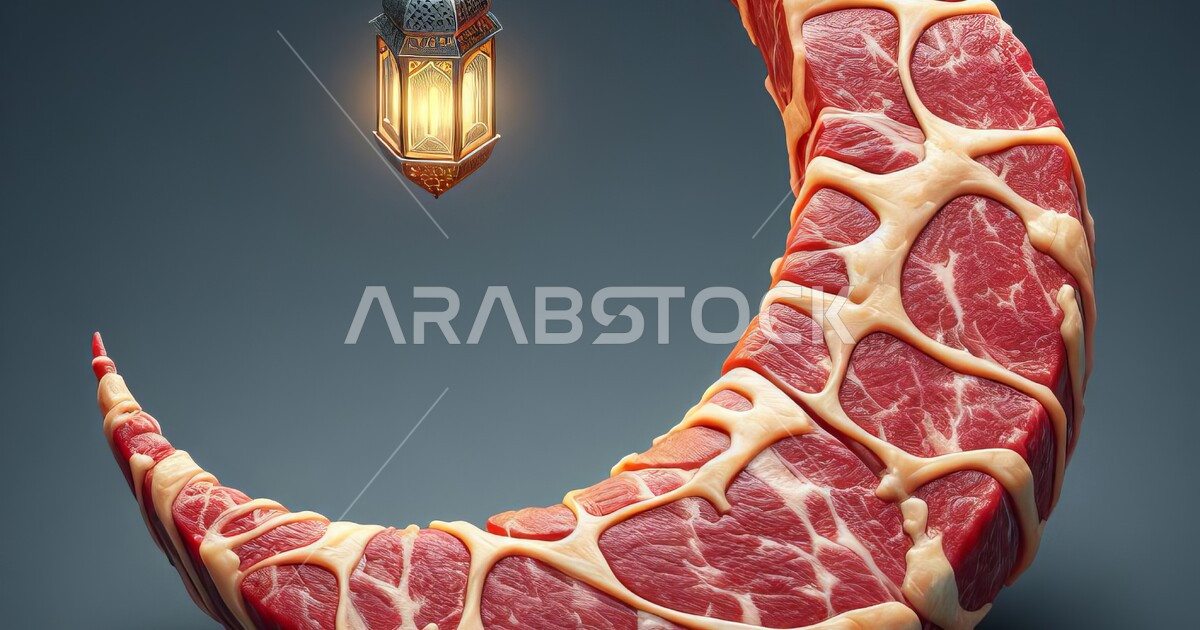 A 3D model of a piece of meat in the shape of the Ramadan crescent ...