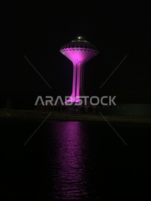 Marine landscapes, the water tower on the Khobar Corniche in Dammam ...