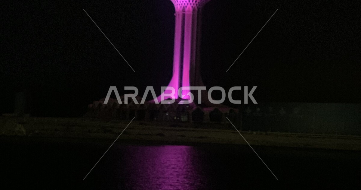 Marine landscapes, the water tower on the Khobar Corniche in Dammam ...