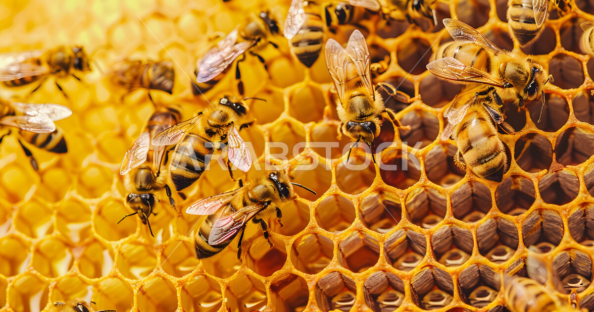 منتج وطني محلي سعودي, شمع نحل العسل الاصلي، صورة مقربه لمجموعه من النحل ...