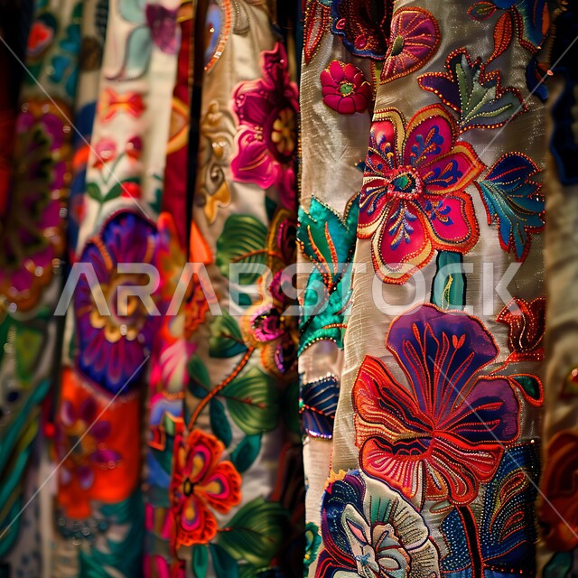 Popular embroidery on colored fabrics in the markets of the Kingdom of ...