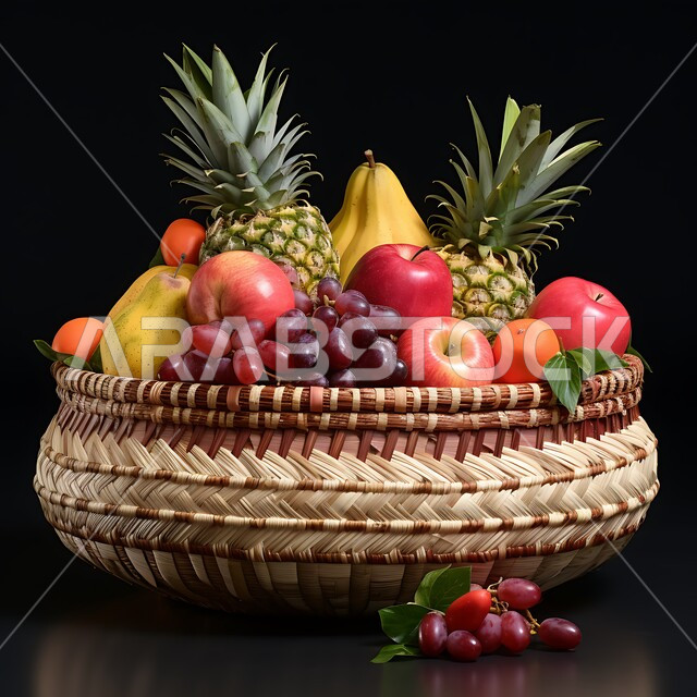 Fruit harvest season in the Kingdom of Saudi Arabia, handmade baskets ...