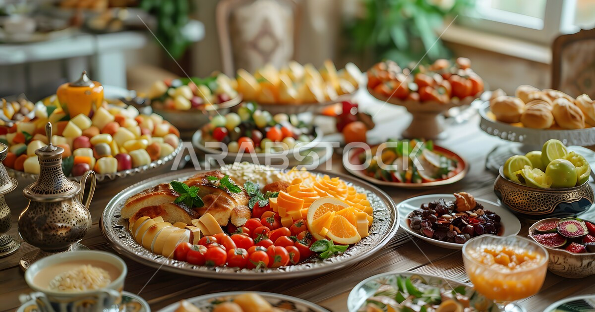 Types of oriental Arab foods on the tables of the holy month of Ramadan ...