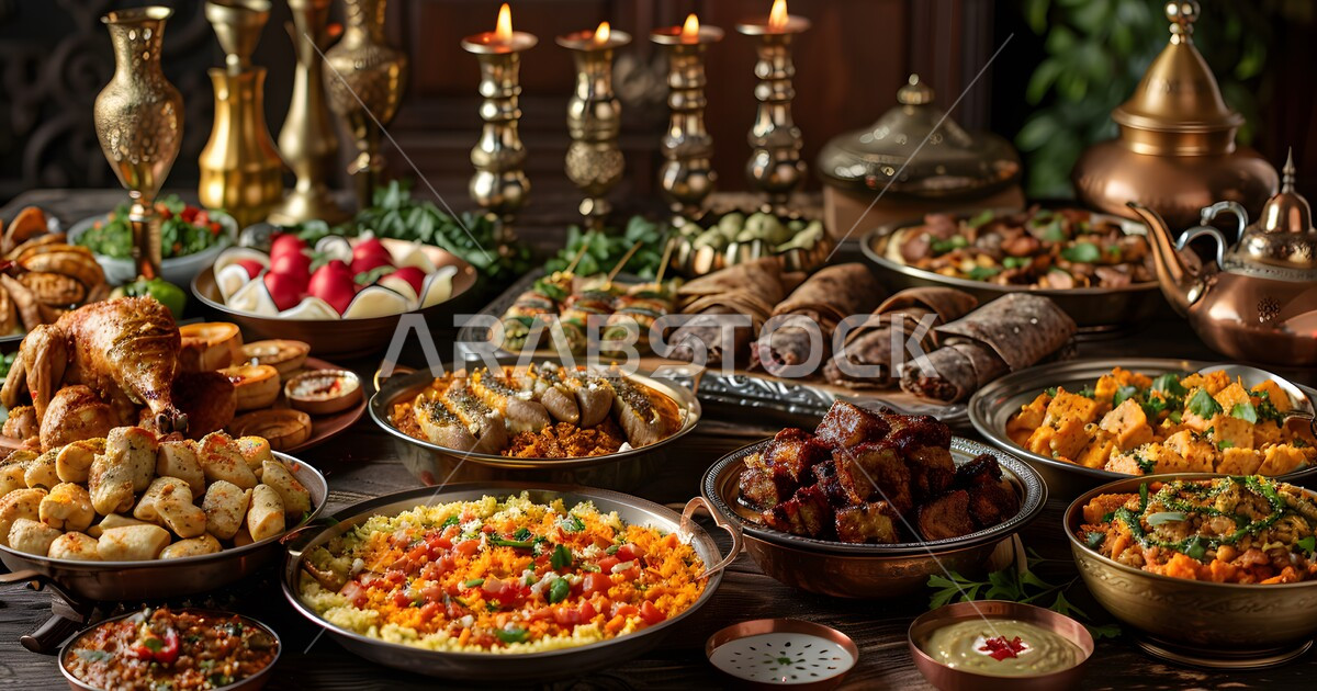 Types of oriental Arab foods on the tables of the holy month of Ramadan ...