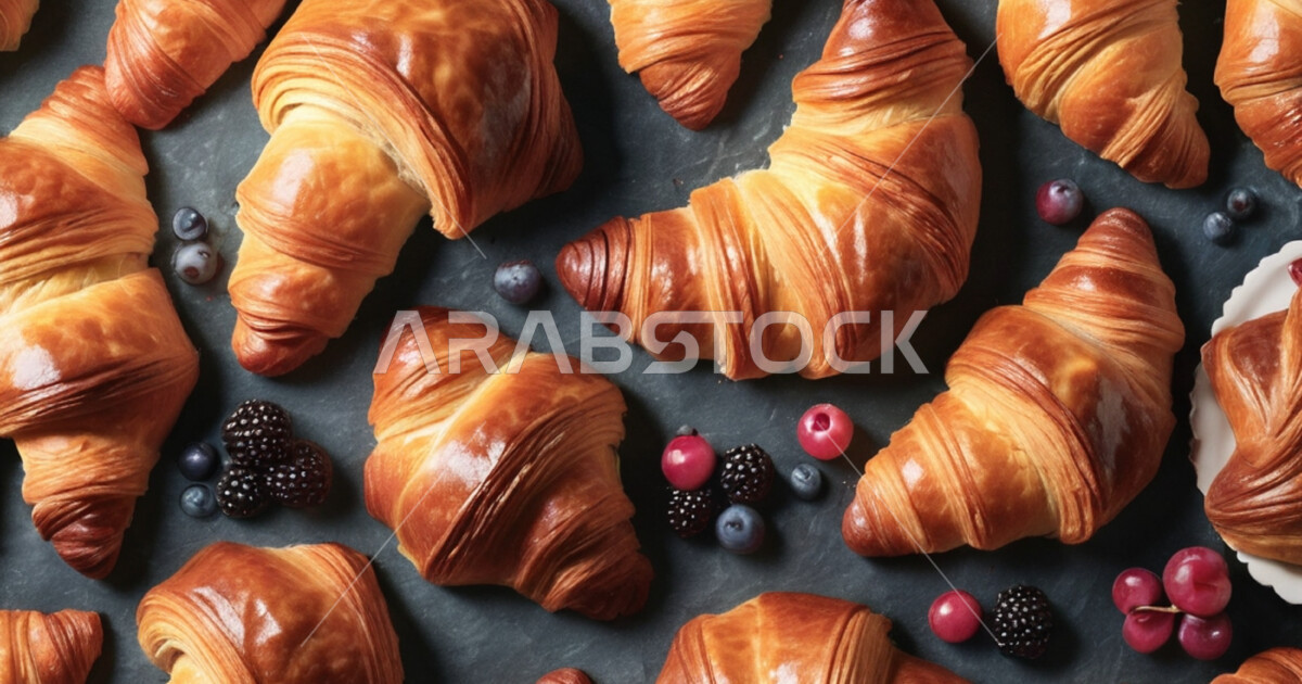 Hot and delicious baked goods and pastries, a close-up of fragile ...