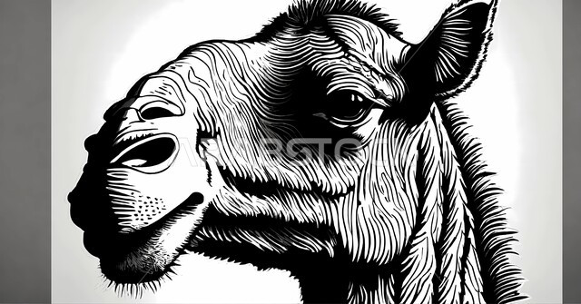Hand drawing of a camel's face, natural reserves in the Kingdom of ...