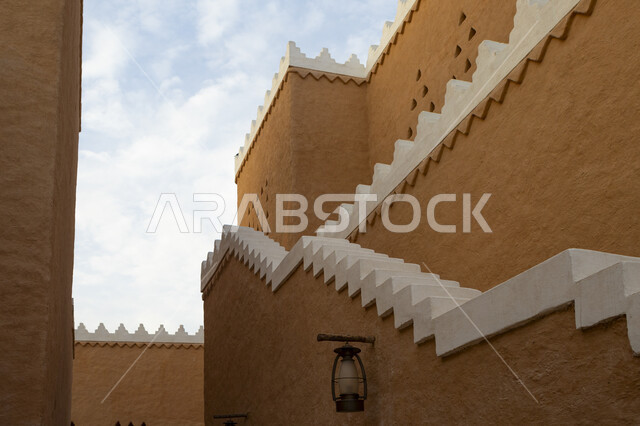 Mud walls built in the old style, tourist areas and authentic Saudi ...