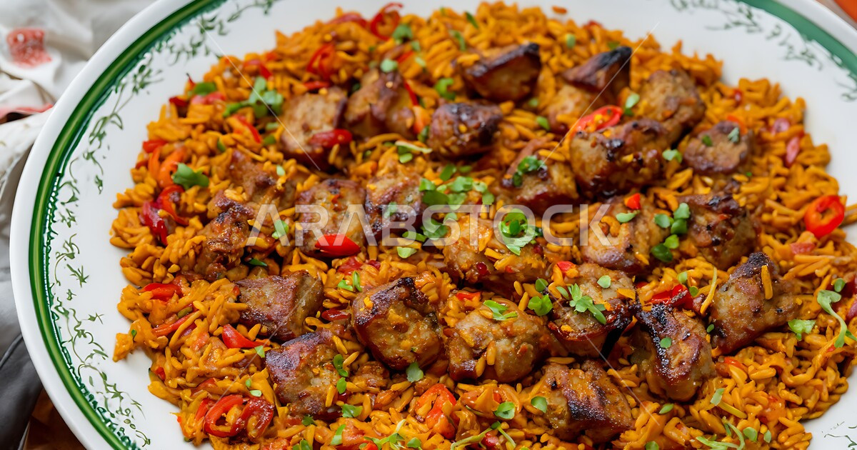 Basic traditional Arabic foods and dishes during Saudi holidays, a ...