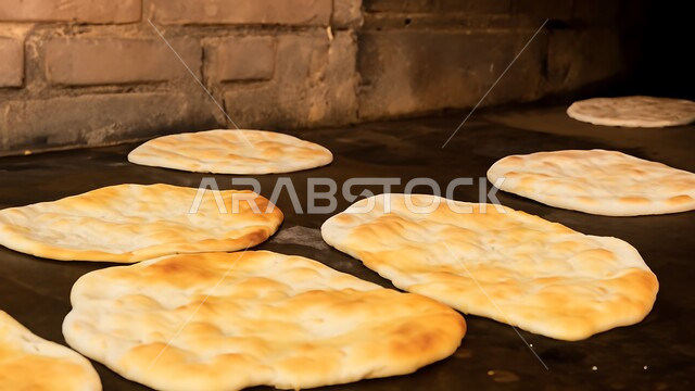 Loaves of traditional Arabic bread, flat bread in the popular Arabic ...