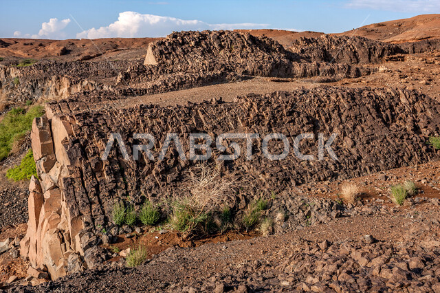 Tourist places in Saudi Arabia, volcanic lava on the slope of the Al ...