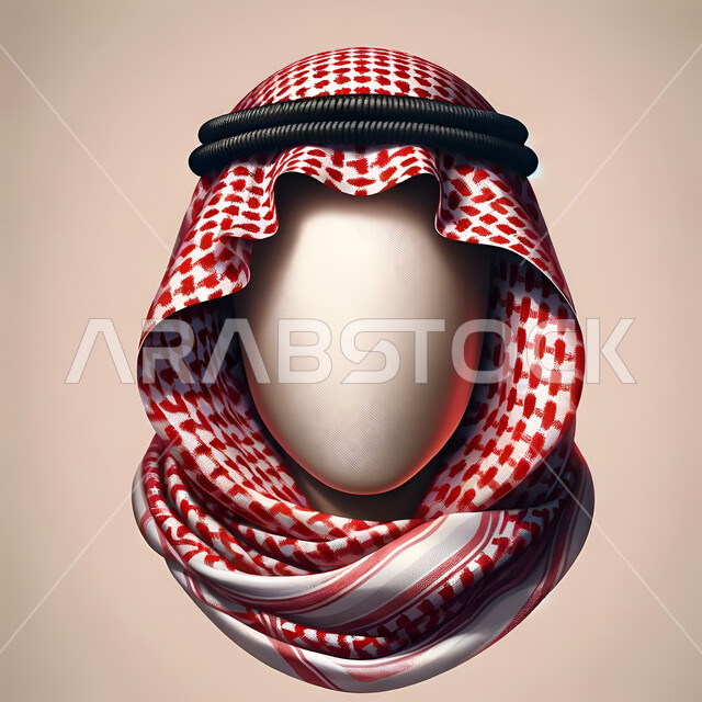 A 3D model of the head of a Saudi Gulf Arab man wearing a shemagh and ...