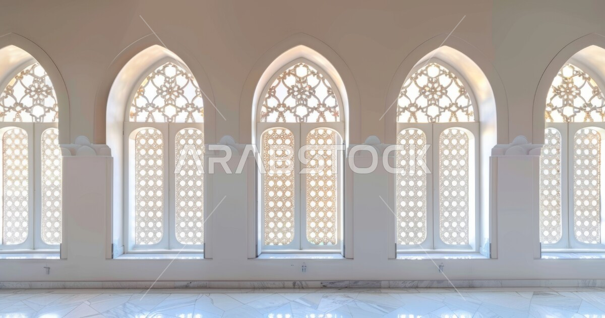 White windows decorated with distinctive patterns in the daytime, arts ...