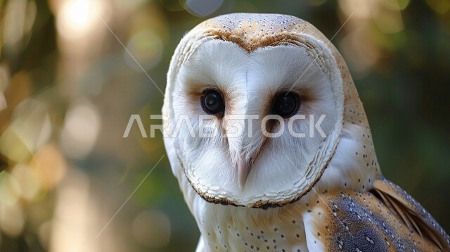 Round-faced barn owl, natural wildlife concept , close-up photo of a ...