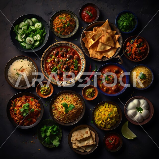 A meal of delicious traditional popular cuisine, varieties of delicious ...