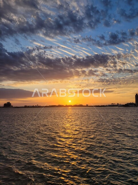 Sunset view on the beach of Jeddah, recreational tourist places in the ...