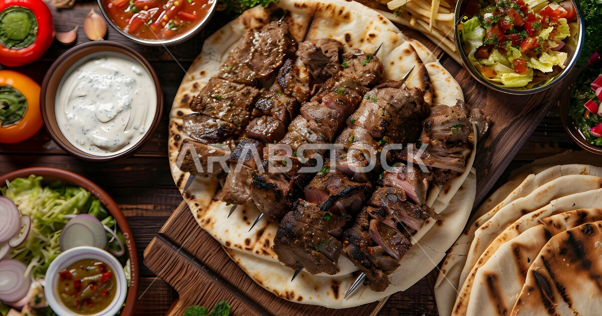 Various cold appetizers, restaurants with oriental Arabic food, a close ...