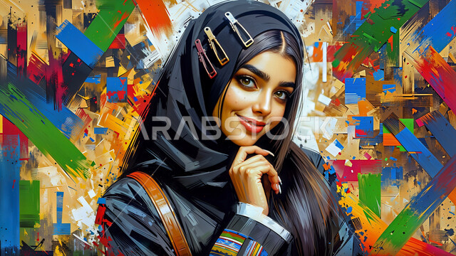 Artistic drawings in watercolor and oil of a smiling Saudi Gulf Arab ...