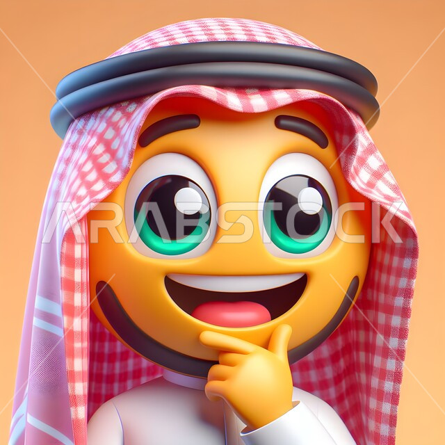 Happy face emoticon, 3D drawing of a Saudi Gulf Arab man wearing a ...