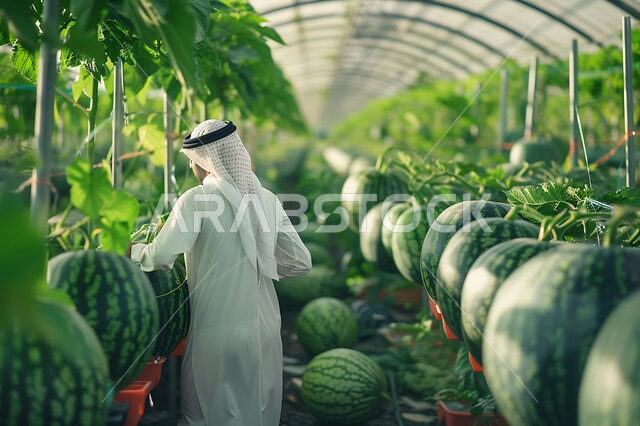 Harvest season in the Kingdom of Saudi Arabia, watermelon fruit growing ...