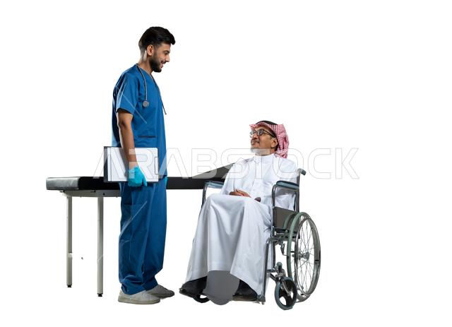 Preparing medical reports, a portrait of a Saudi Gulf Arab doctor ...