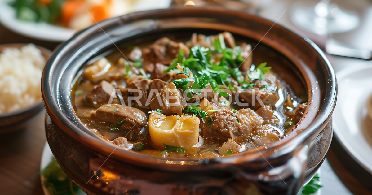 The Saudi Marqouq with layers of dough soaked in the broth, a dish full ...