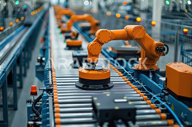 Advanced smart industrial robot arms in manufacturing, reliance on ...