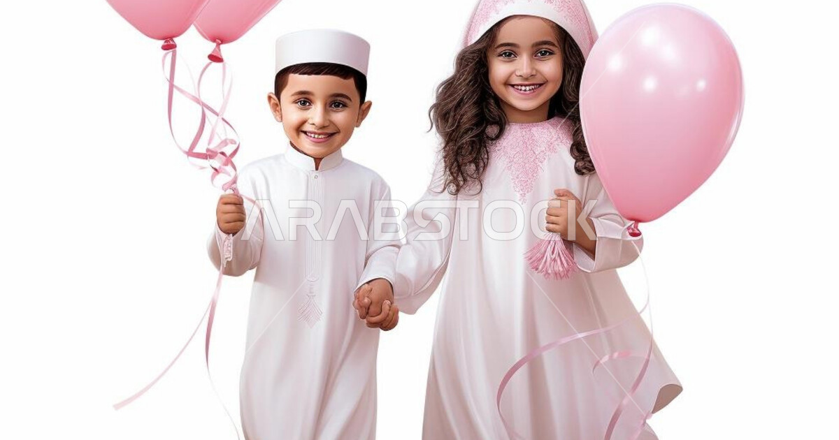 Wearing traditional Arab costumes, the joy and happiness of children on ...