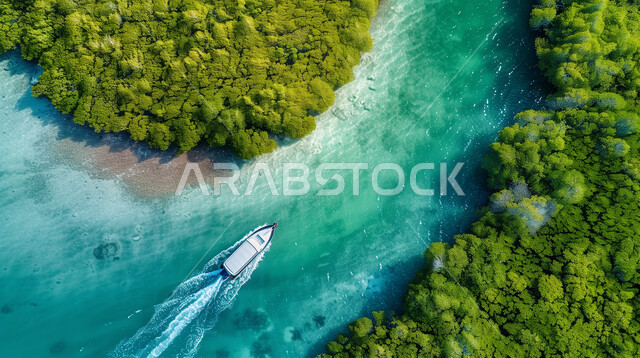 A view of the blue waters in the sea of Farasan Island in Jizan in the ...