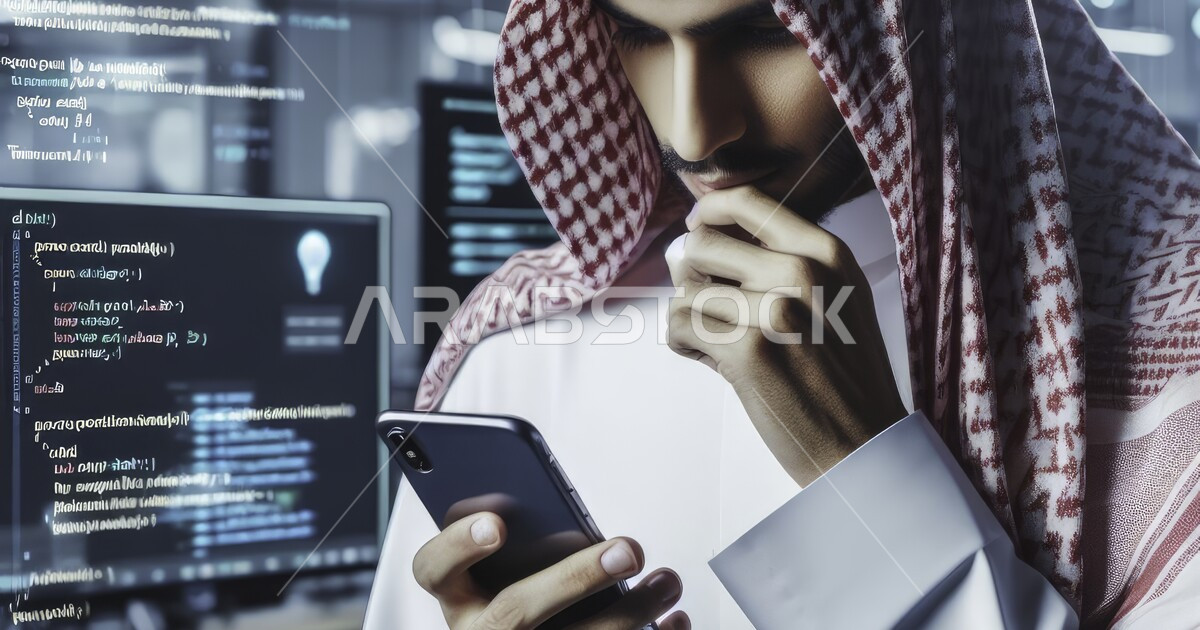 The concept of technology and web development, a Saudi Gulf Arab man ...