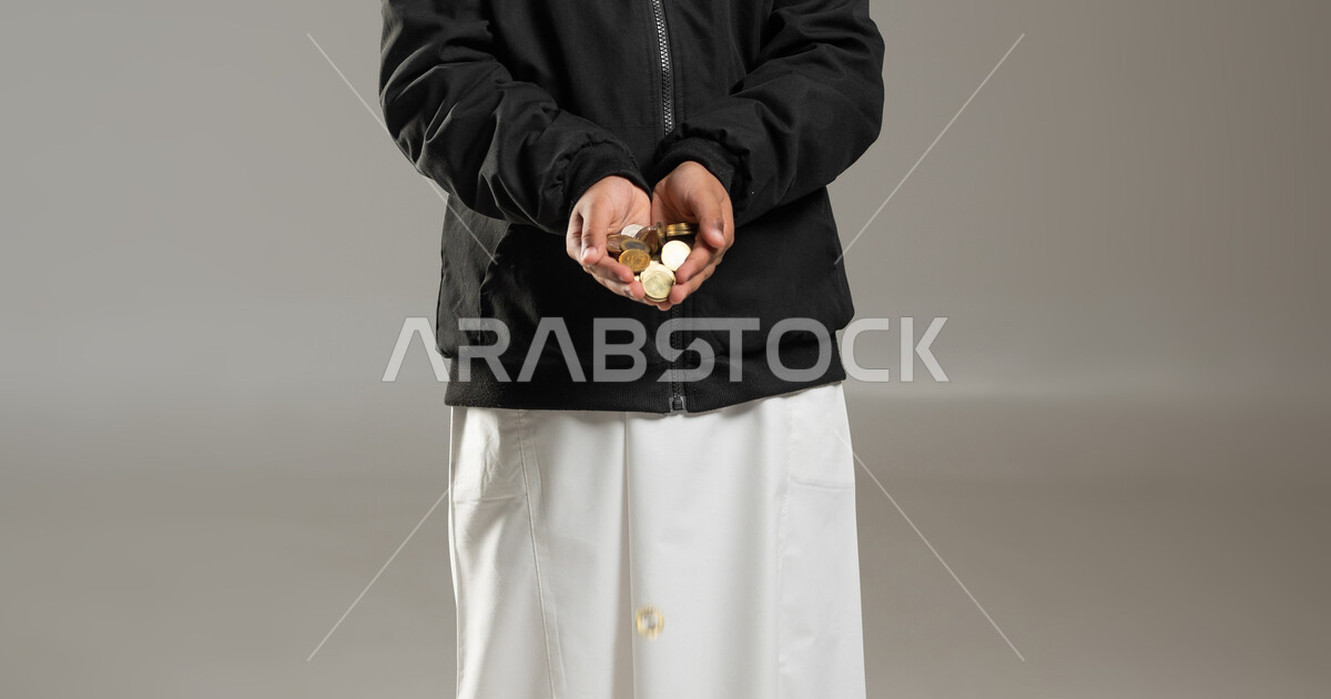 Gestures of poverty and the need for money and assistance, the concept ...