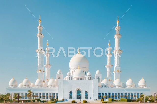 Architectural art of Sheikh Zayed Grand Mosque in Abu Dhabi city, green ...