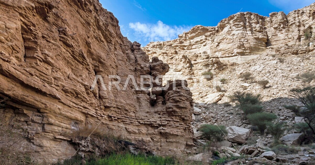 Topography and rock sculpture in Wadi Shuaib, natural sedimentary ...