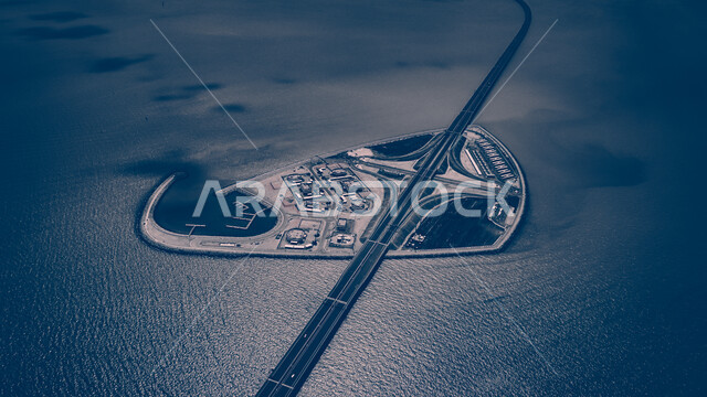Coastal landscapes in Kuwait, a black and white aerial photo of the ...
