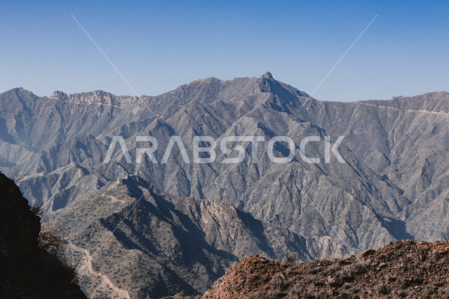 Natural mountain peaks and heights in Jazan, growth of trees and green ...