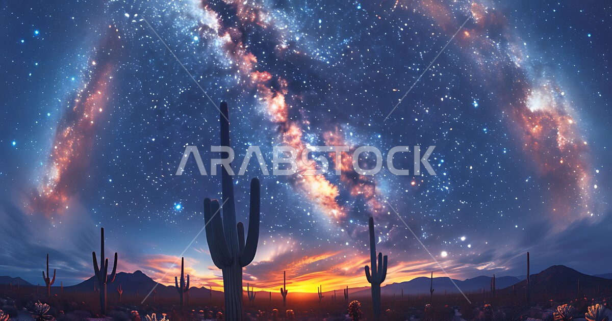 The growth of cacti and spiny plants in the desert environment in the ...