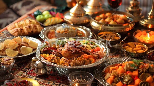 Popular Gulf Arab foods, famous Saudi dishes and foods, a dining table ...