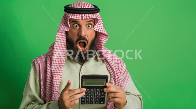 Using a calculator to perform calculations, a close-up portrait of a ...