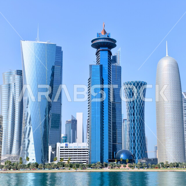 Al Dafna Towers and skyscrapers in Qatar, the towering Doha Tower on ...