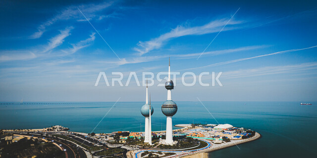 The architectural engineering art of Kuwait City towers, an aerial ...