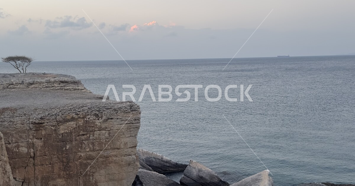 Mountain formations on the coast of the Sultanate of Oman, tourist ...