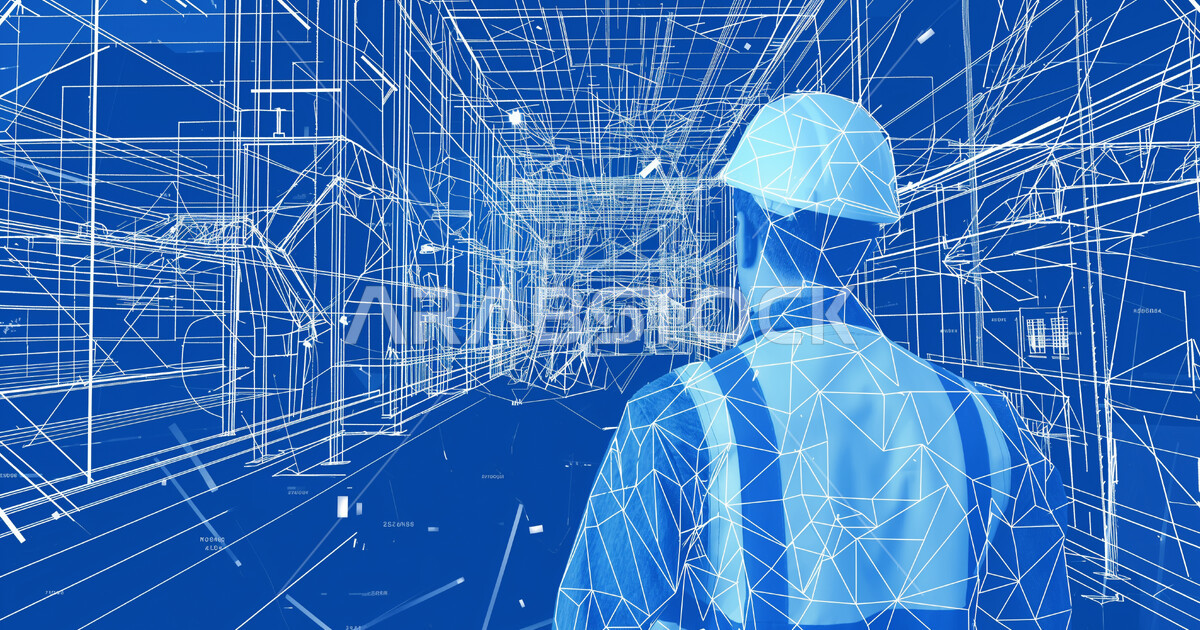 Illustrating graphics for an engineering plan, a 3D holographic ...