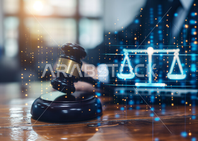 The concept of justice and law, a three-dimensional hologram of the ...