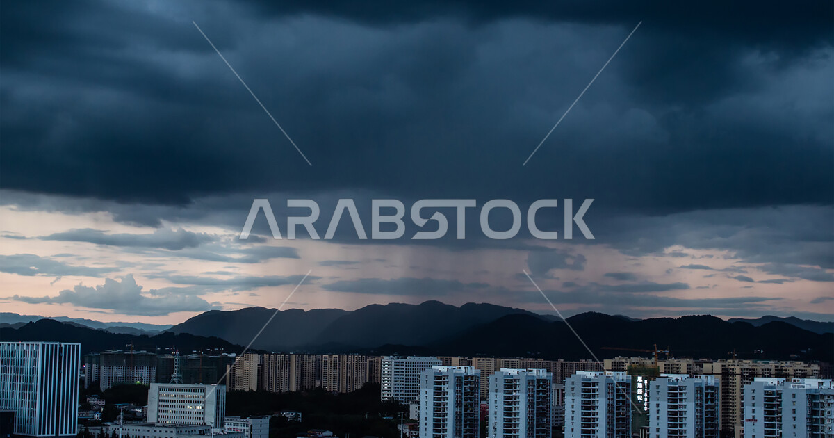 Urban development and progress, the view of cloudy skies in Dubai and ...