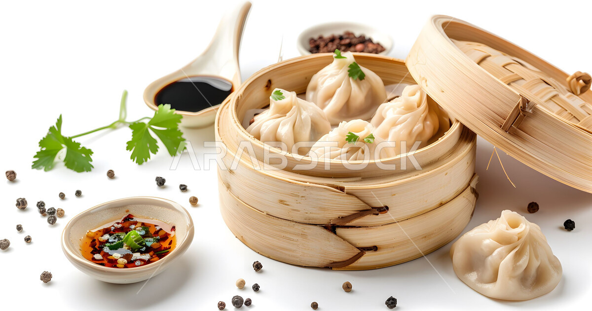 Pieces of mantou dimsum pies stuffed with meat, traditional dishes ...