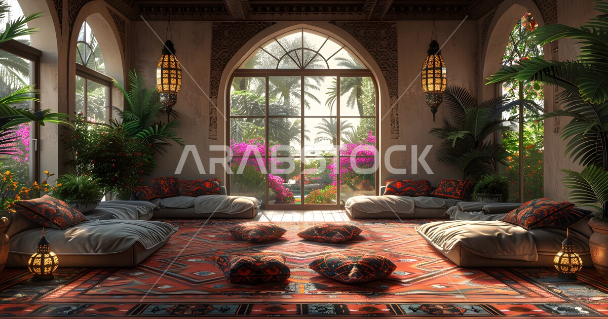 Interior designs for living rooms in the Arab-Islamic style, a living ...