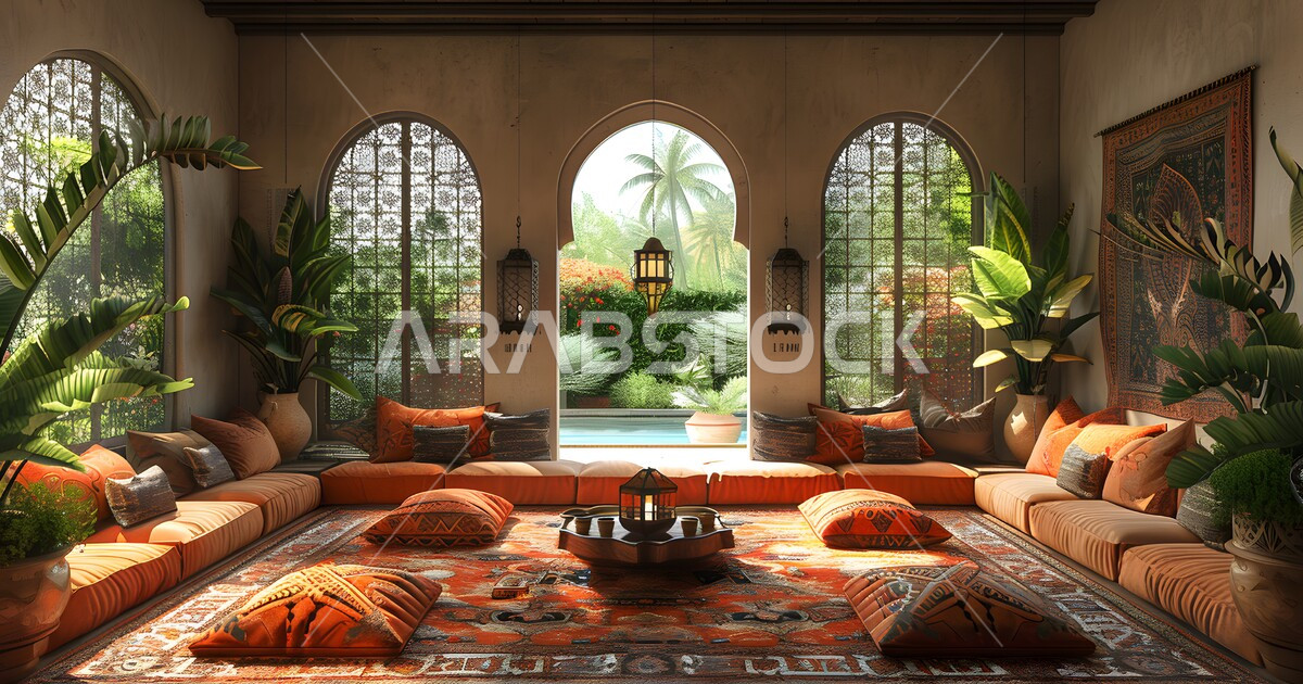 Interior designs for living rooms in the Arab-Islamic style, a living ...