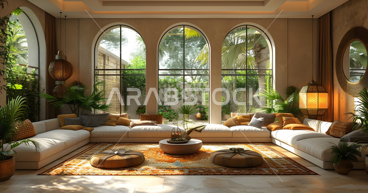 A living room with home furniture and traditional Arabic sitting rooms ...