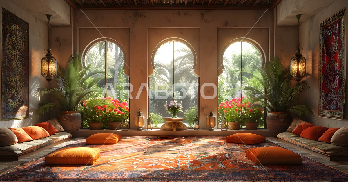 Interior designs for living rooms in the Arab-Islamic style, a living ...