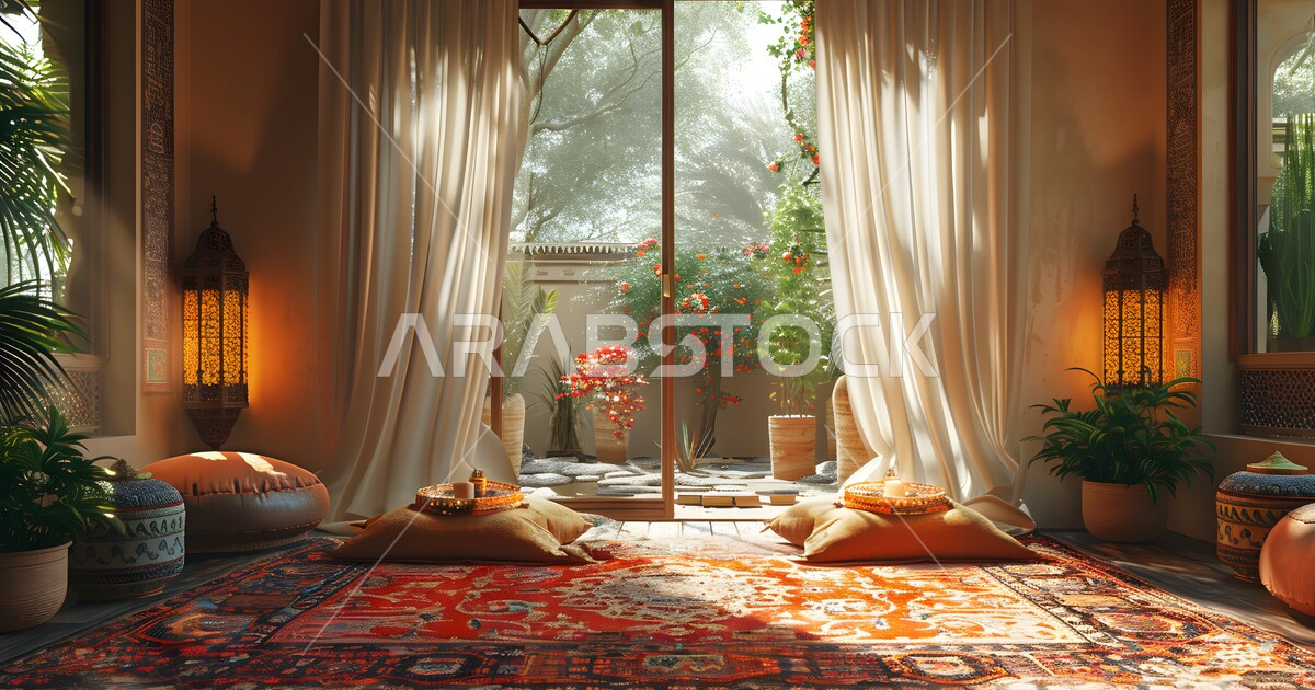 Architectural art in the old ornate style, traditional Arabic sitting ...
